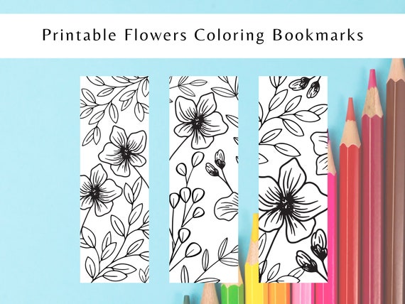 Printable Flowers & Leaves Adult Coloring Bookmarks Set of 3 - Etsy