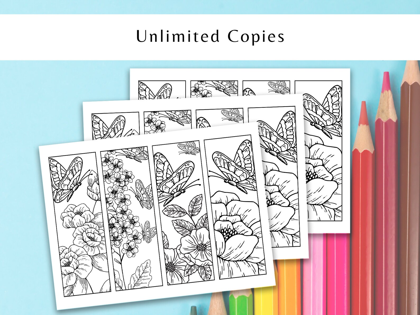 Printable Butterflies & Flowers Adult Coloring Bookmarks, Set of 4 Book ...