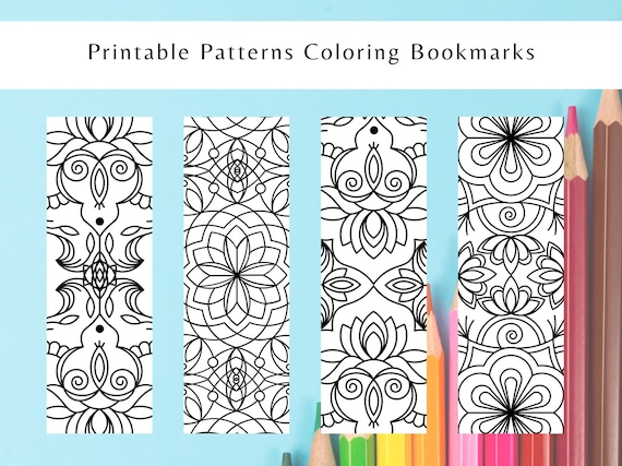 Printable Patterned Adult Coloring Bookmarks Set of 4 Book - Etsy
