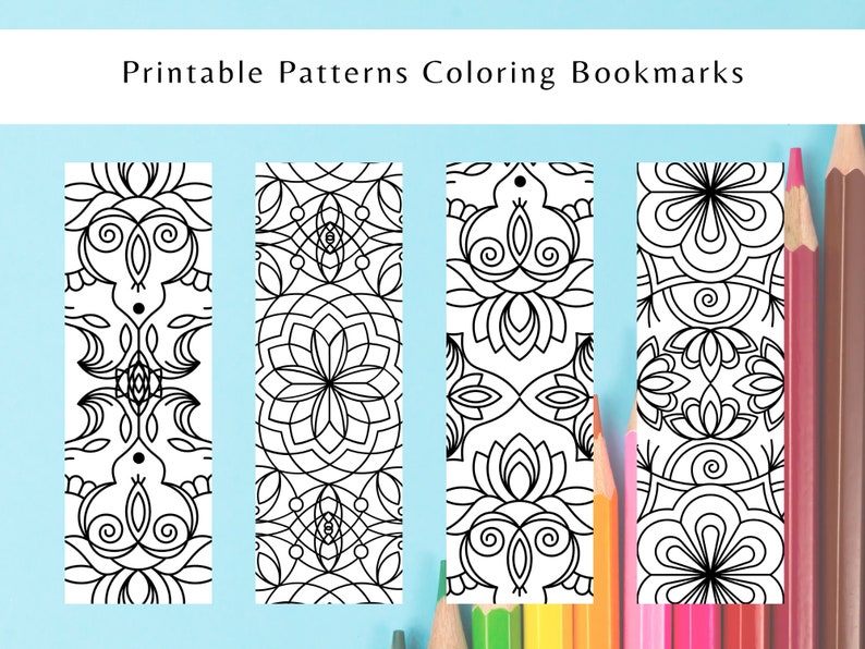 Printable Patterned Adult Coloring Bookmarks, Set of 4 Book Marks for ...