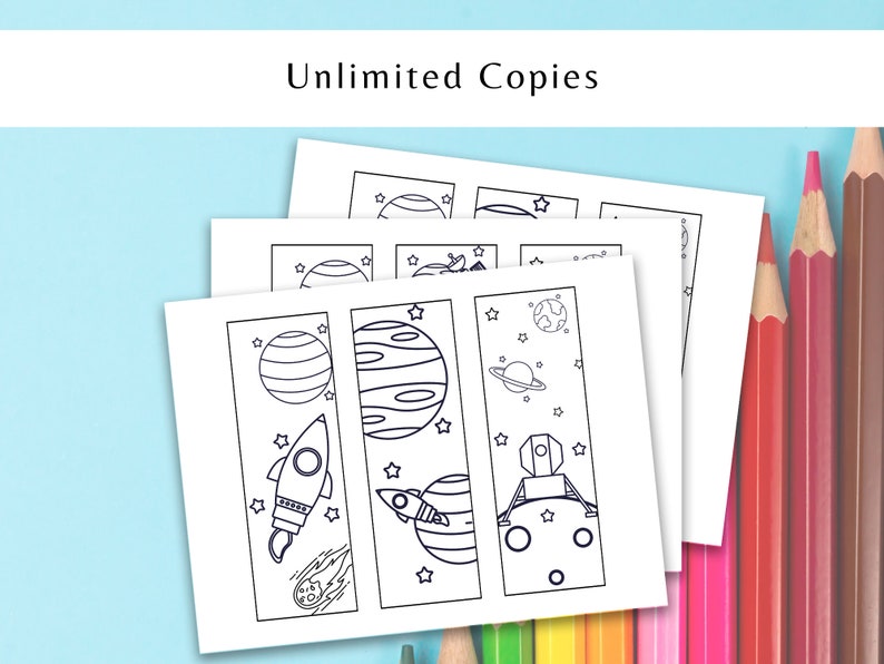 Kids Printable Space Coloring Bookmarks, Set of 3 Colorable Book Marks ...