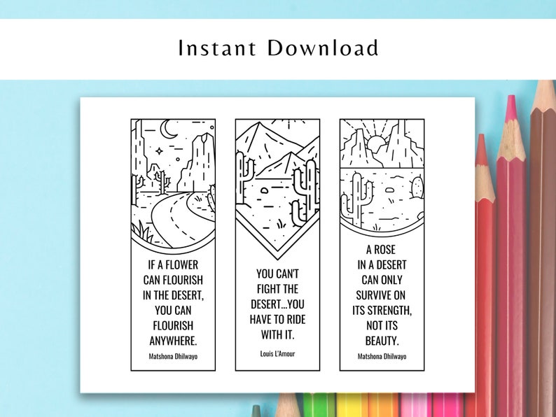 Printable Inspirational Desert Adult Coloring Bookmarks, Set of 3 Book ...