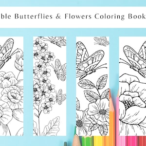 Printable Butterflies & Flowers Adult Coloring Bookmarks, Set of 4 Book ...
