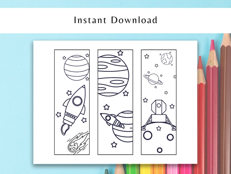 Kids Printable Space Coloring Bookmarks, Set of 3 Colorable Book Marks ...