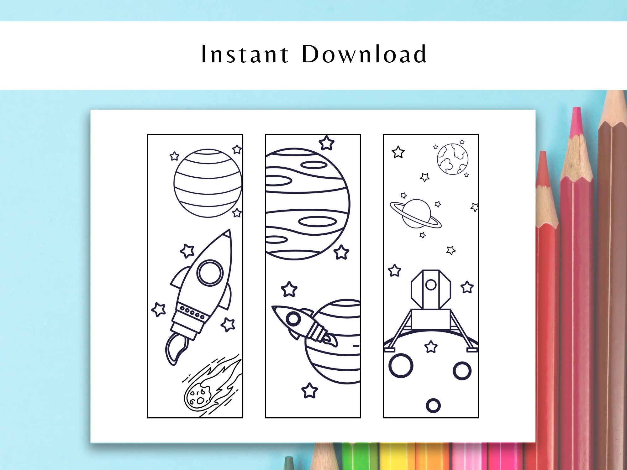 Kids Printable Space Coloring Bookmarks, Set of 3 Colorable Book Marks ...