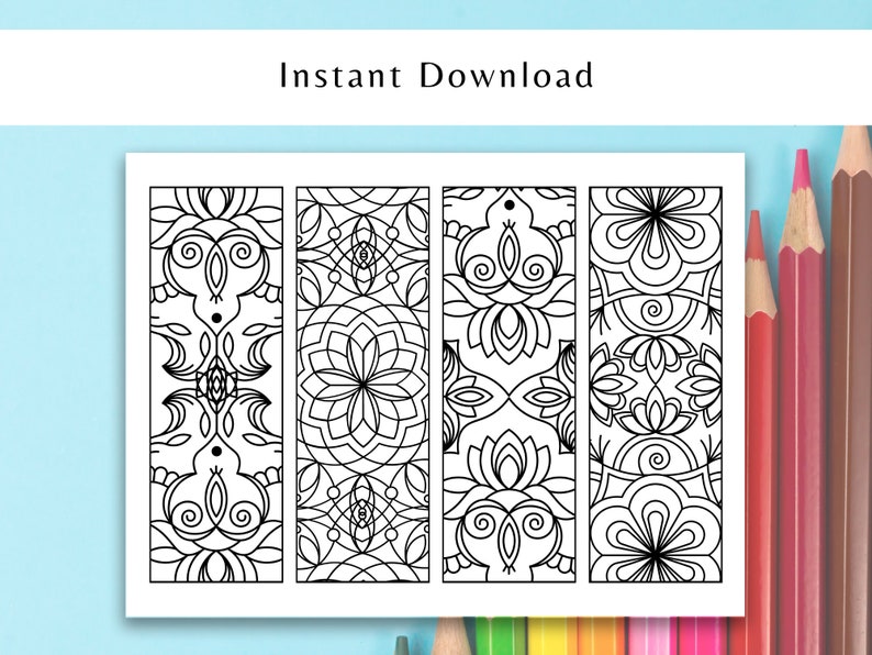 Printable Patterned Adult Coloring Bookmarks Set of 4 Book - Etsy