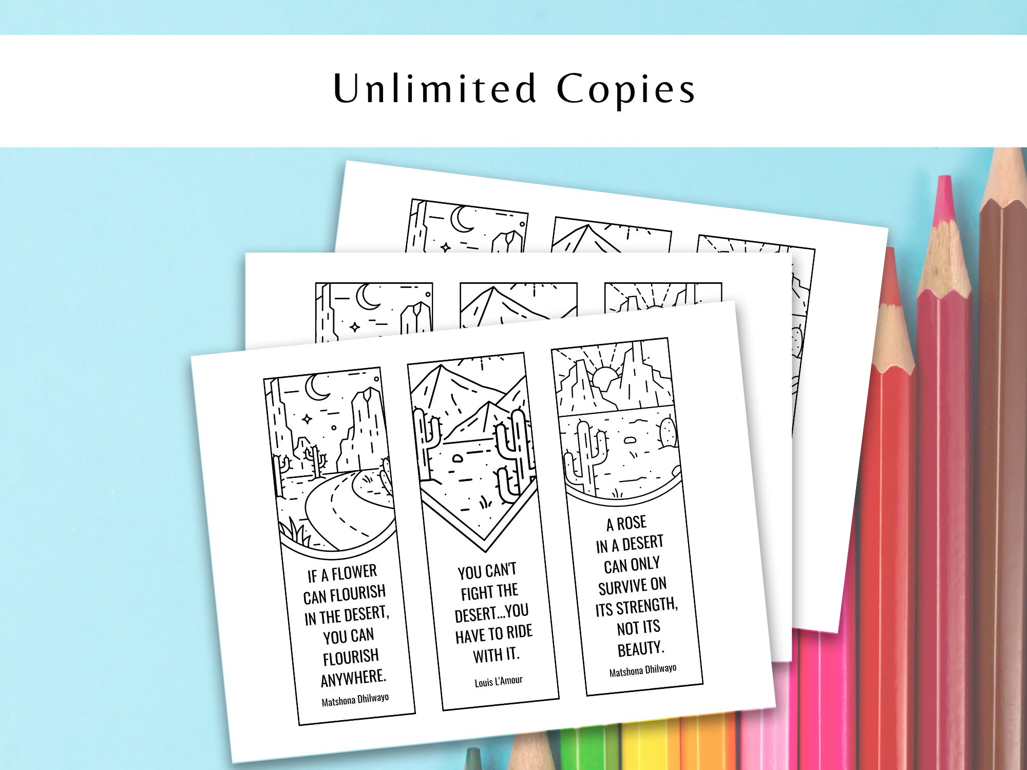 Printable Inspirational Desert Adult Coloring Bookmarks, Set of 3 Book ...