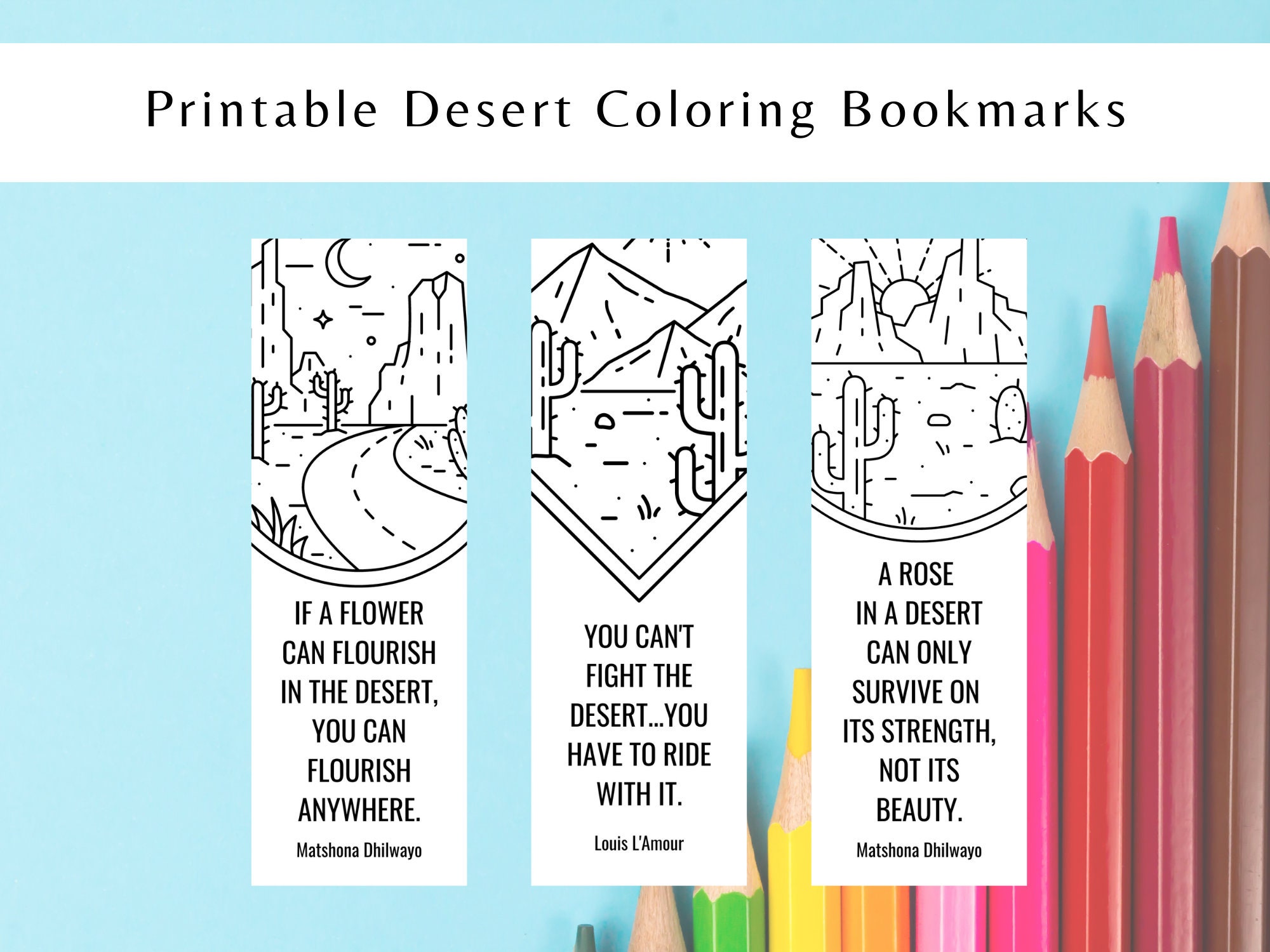 Printable Inspirational Desert Adult Coloring Bookmarks, Set of 3 Book ...