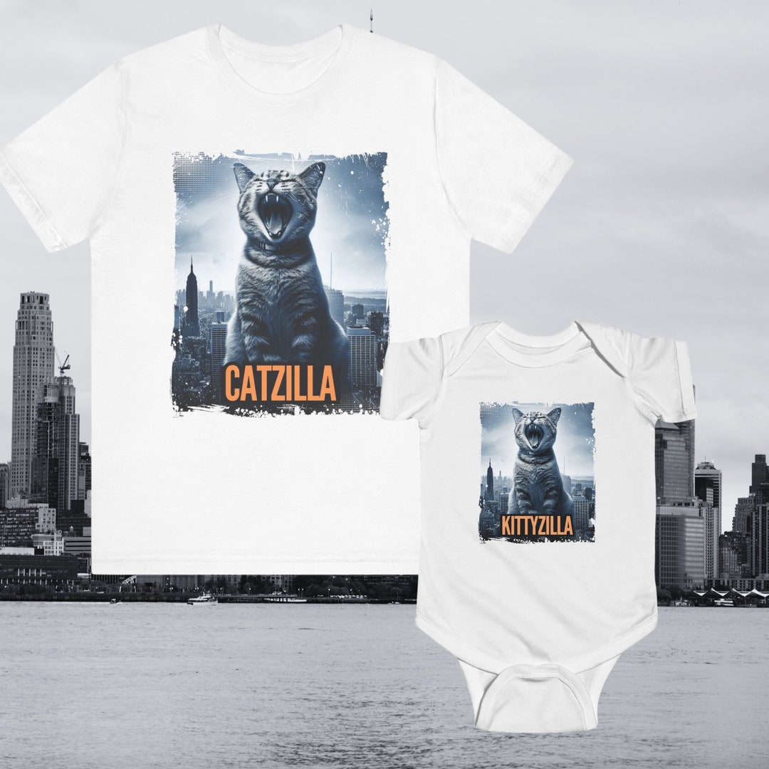 Catzilla Dad and Baby Matching Tees, Matching Dad Baby Tees, Matching ...