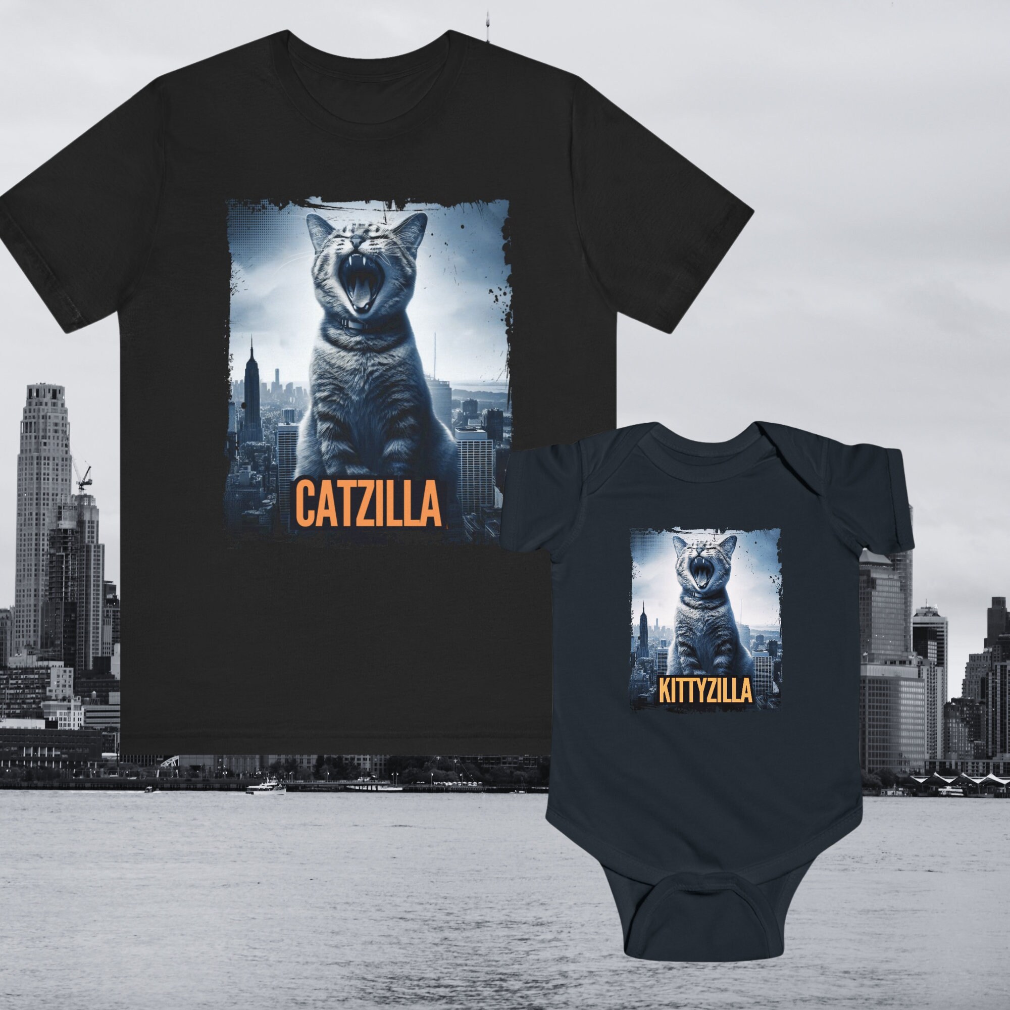 Catzilla Dad and Baby Matching Tees, Matching Dad Baby Tees, Matching ...