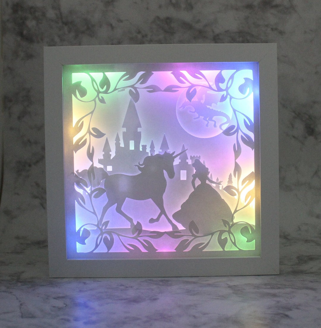 Unicorn, Princess, Dragon, Castle, Shadow Box, 3D Art, Light Box, Paper ...
