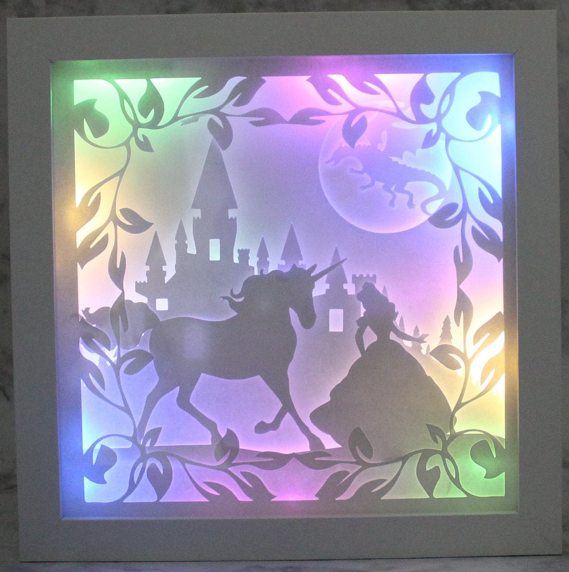 Unicorn, Princess, Dragon, Castle, Shadow Box, 3D Art, Light Box, Paper ...