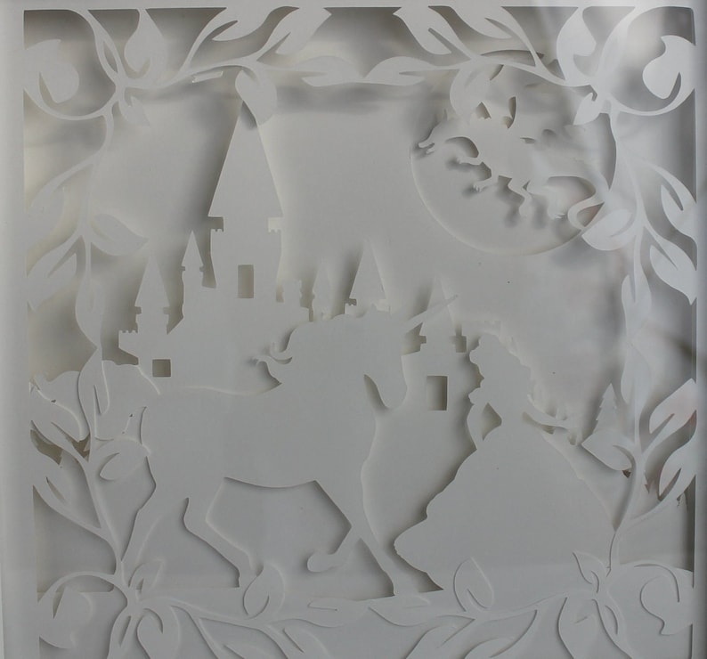 Unicorn, Princess, Dragon, Castle, Shadow Box, 3D Art, Light Box, Paper ...