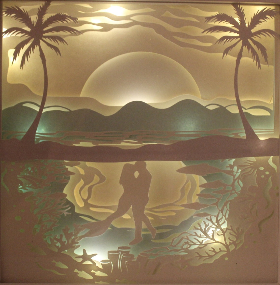 Mermaid and Prince, Underwater/sunset Scene, 3d Shadow Box, Light Box ...