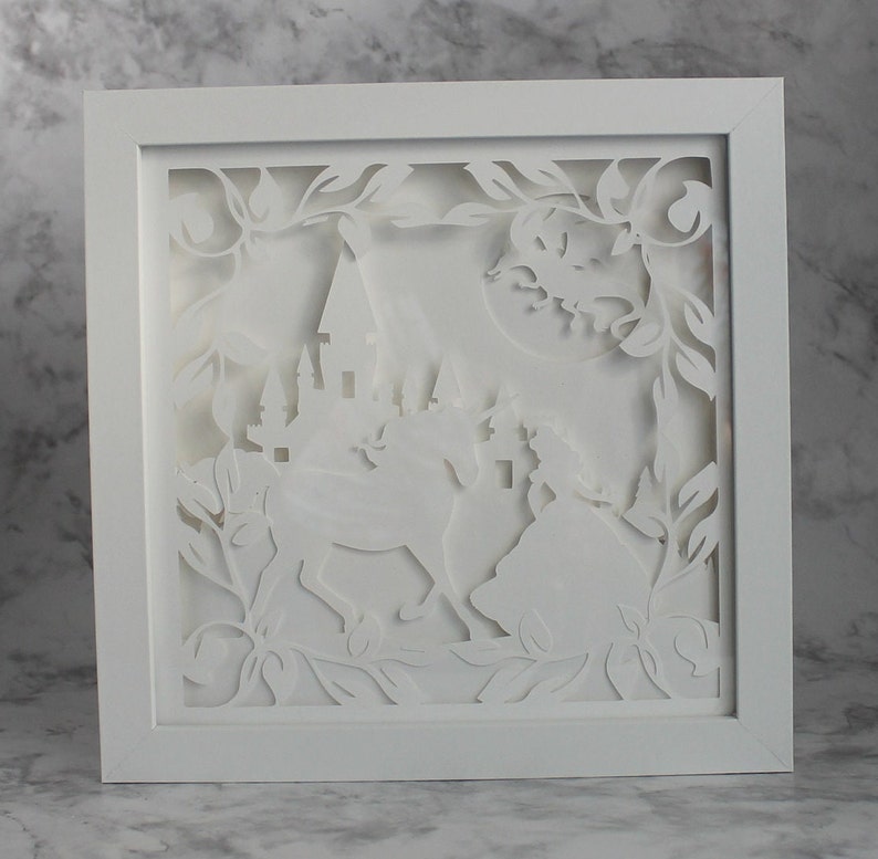 Unicorn, Princess, Dragon, Castle, Shadow Box, 3D Art, Light Box, Paper ...