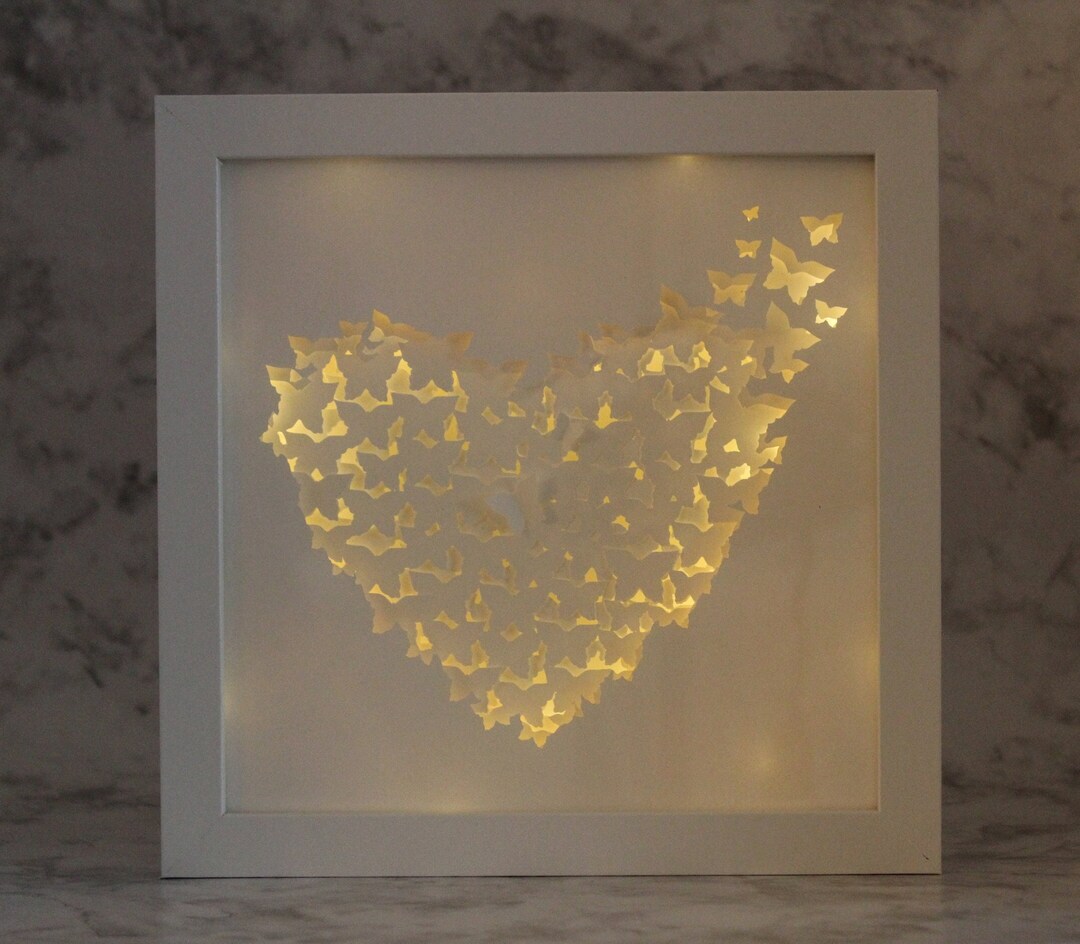 Valentine Heart and Butterflies, 3D Shadow Box, Light Box, LED Fairy ...