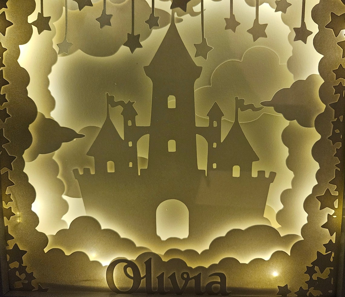 Baby Girl Shadow Box, 3D Customizable Light Box With Name, 3D Paper Cut ...