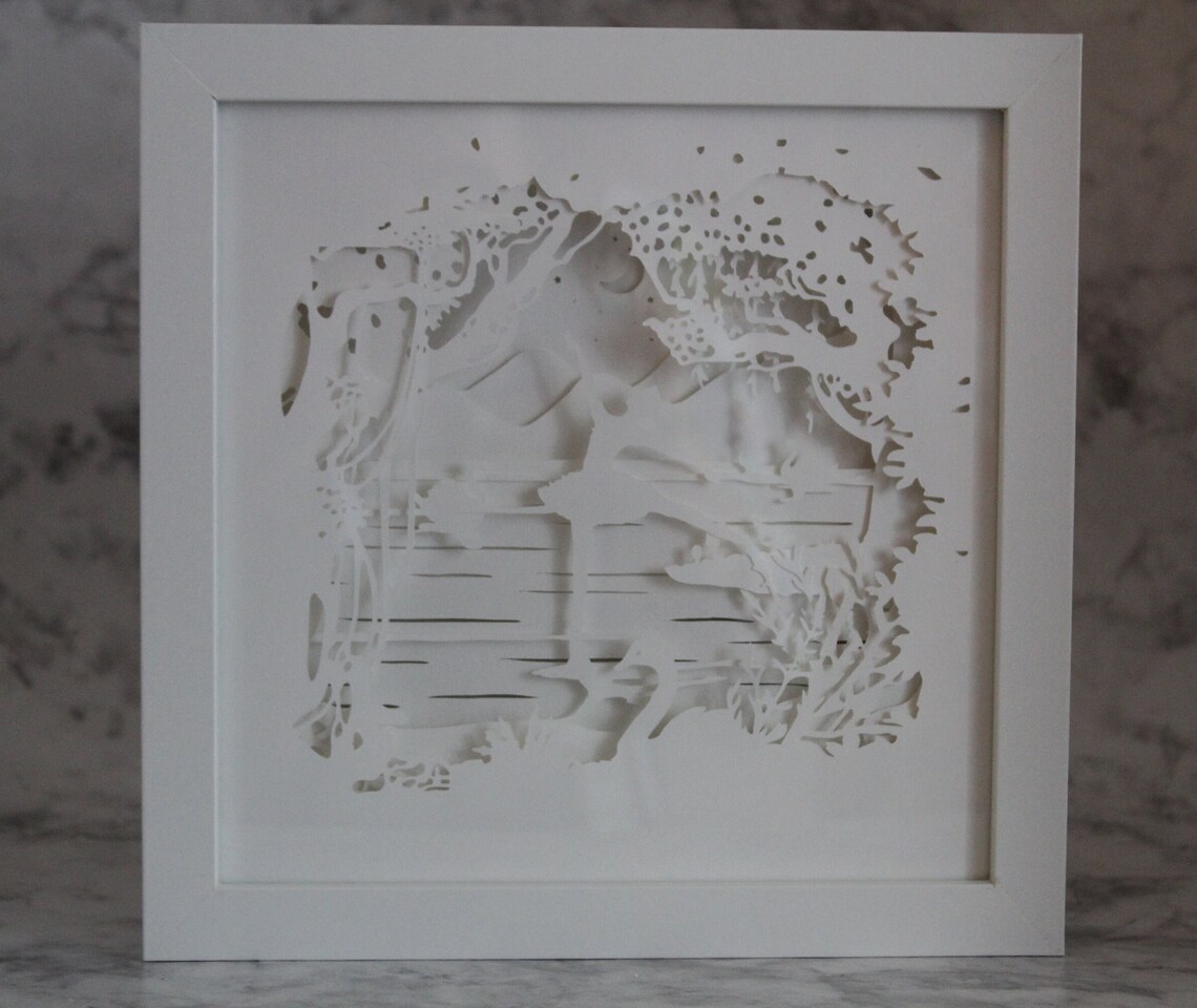 Swan Lake, 3D Shadow Box, 3D Paper Art, Light Box, LED Fairy Lights ...