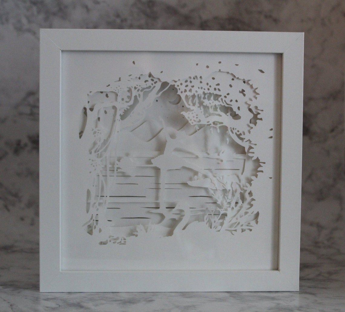 Swan Lake, 3D Shadow Box, 3D Paper Art, Light Box, LED Fairy Lights ...