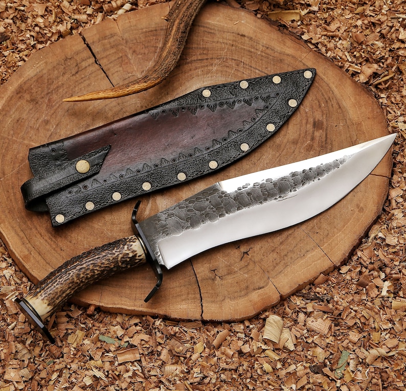 Custom Handmade Antler Bowie Knife, Stag Bowie, 1095 Steel, Mirror ...