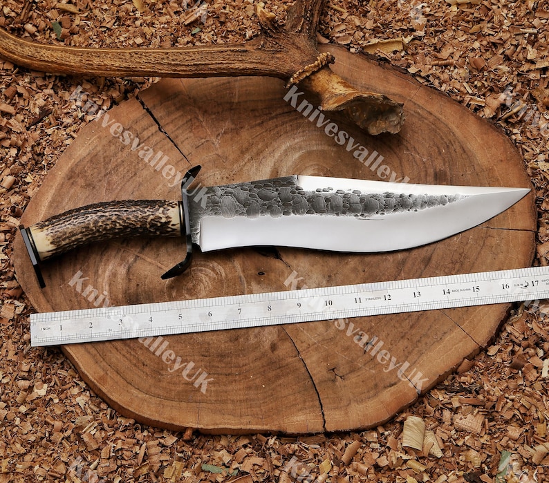 Custom Handmade Antler Bowie Knife, Stag Bowie, 1095 Steel, Mirror ...