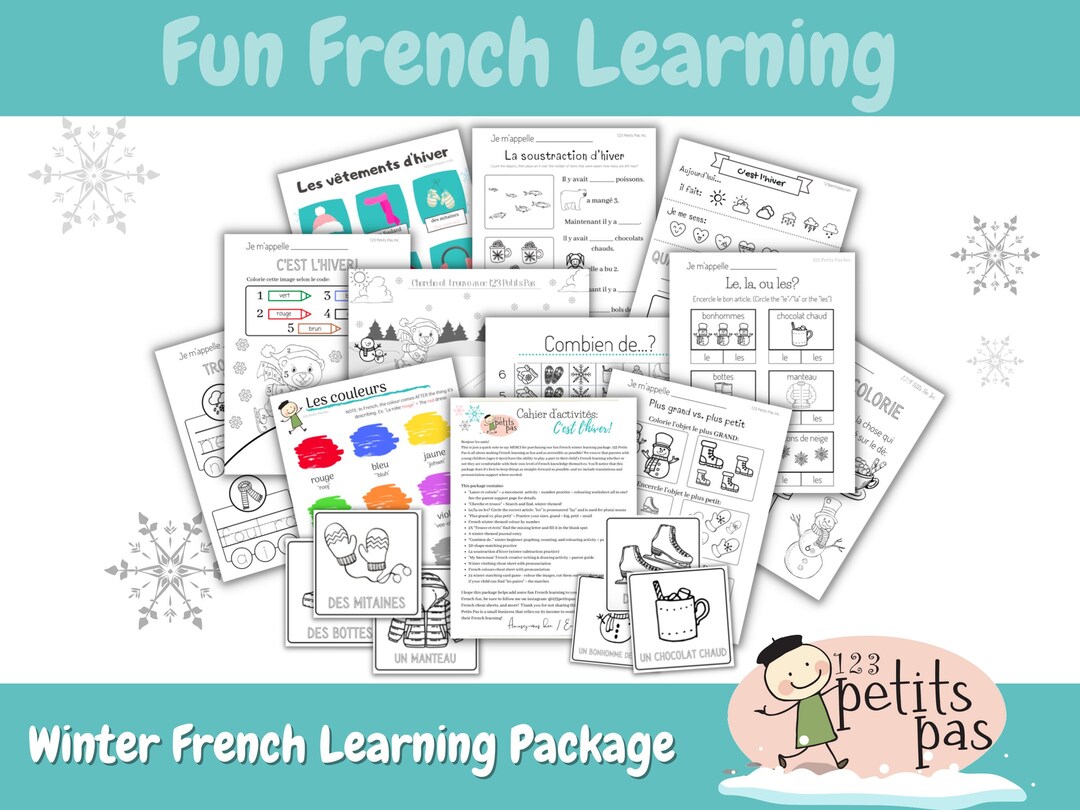 Kids Winter French Learning Worksheet Printable - Preschool and ...