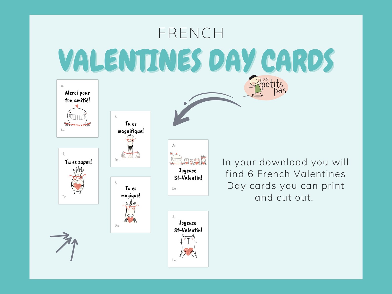 French Valentines Day Printable Cards for School, Friend and Family ...