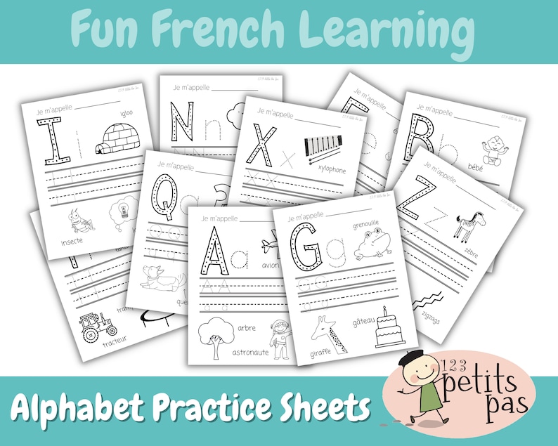 26 Alphabet French Practice Sheets Printable - Etsy