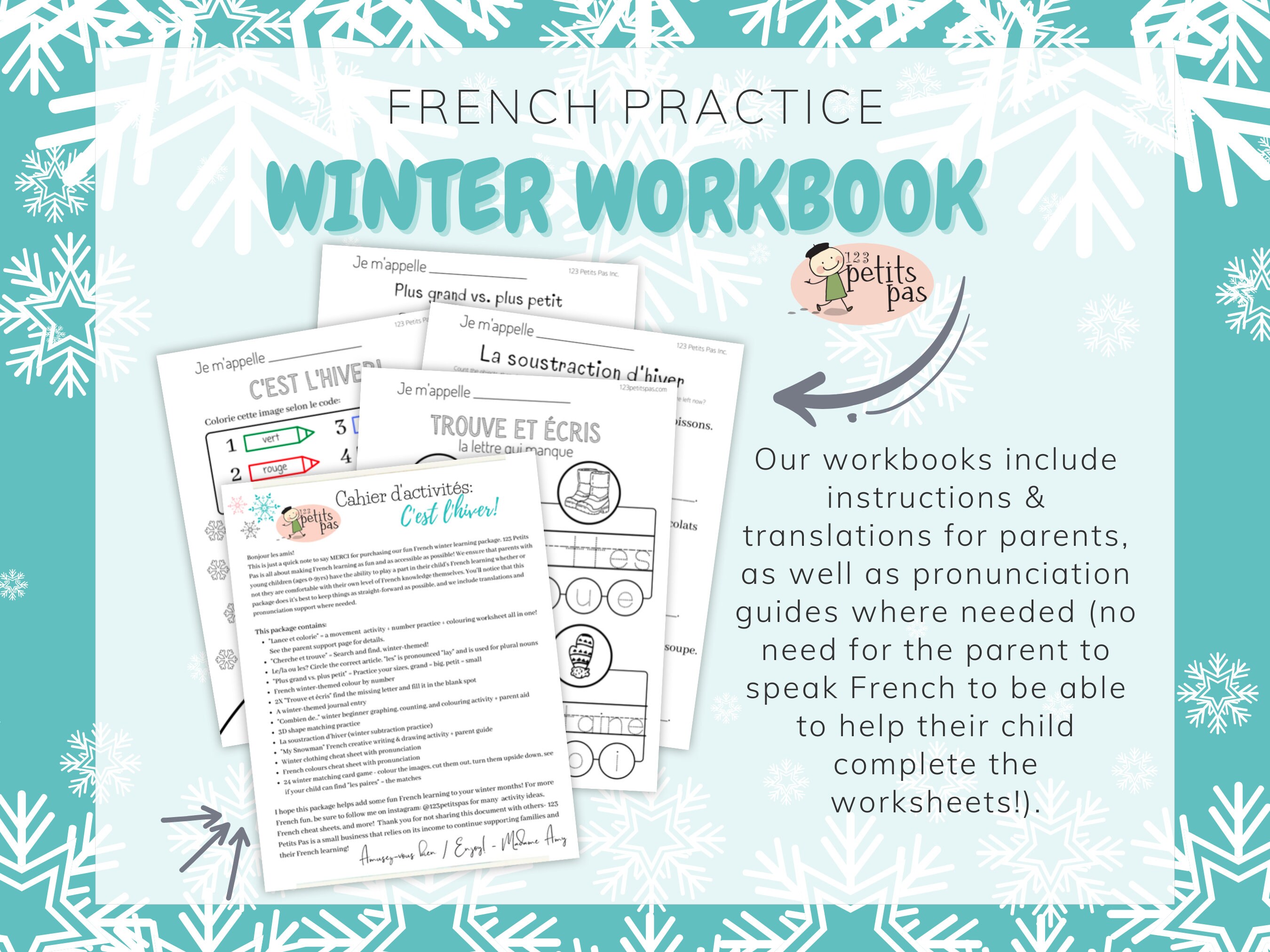 Kids Winter French Learning Worksheet Printable Preschool - Etsy