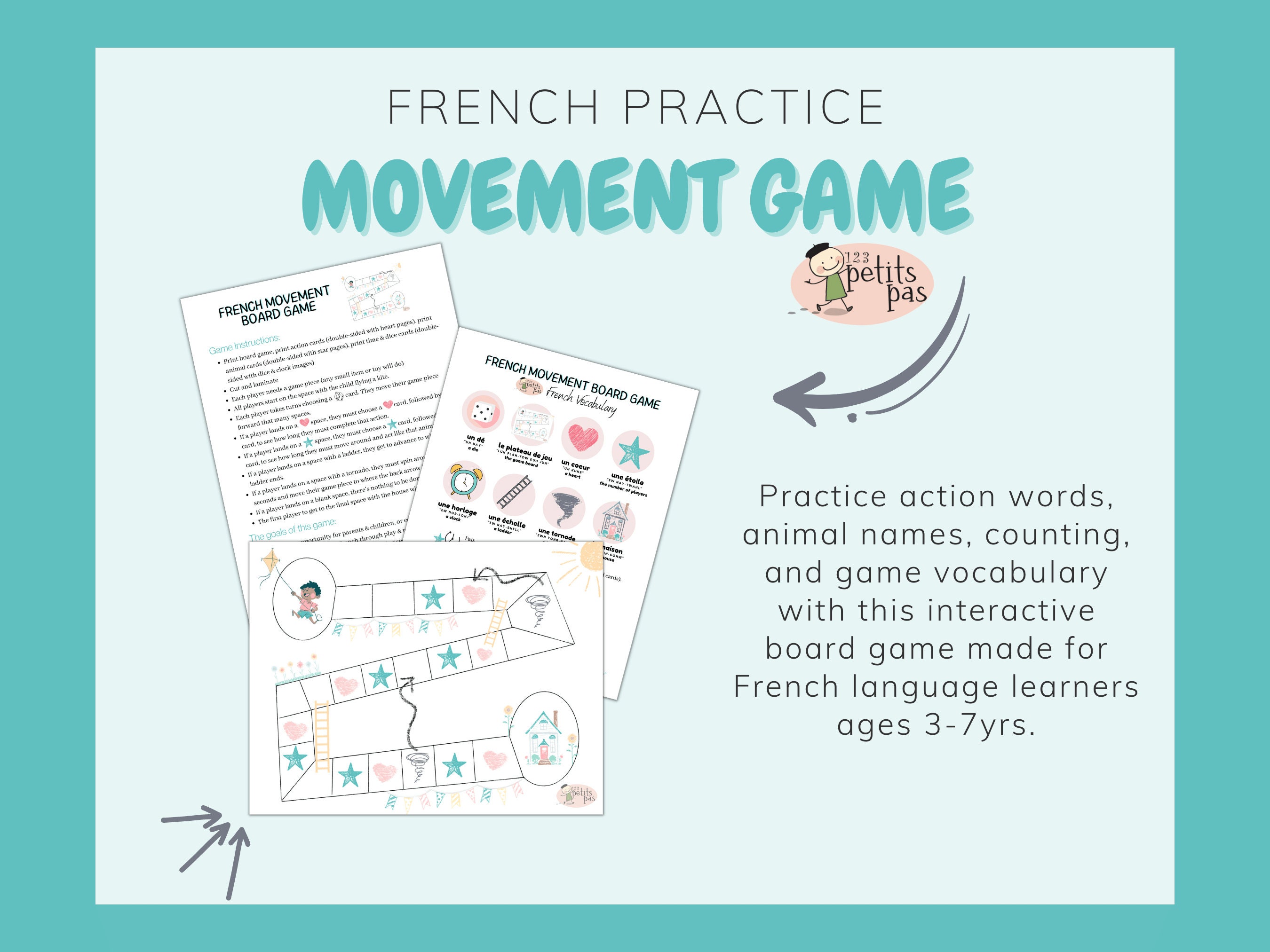 Kids French Learning Movement Printable Board Game - Etsy