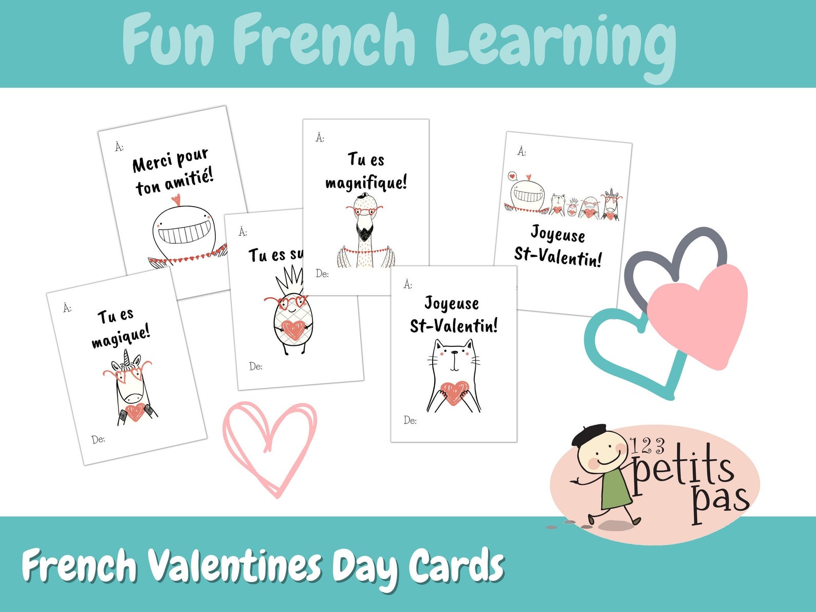 French Valentines Day Printable Cards for School, Friend and Family ...