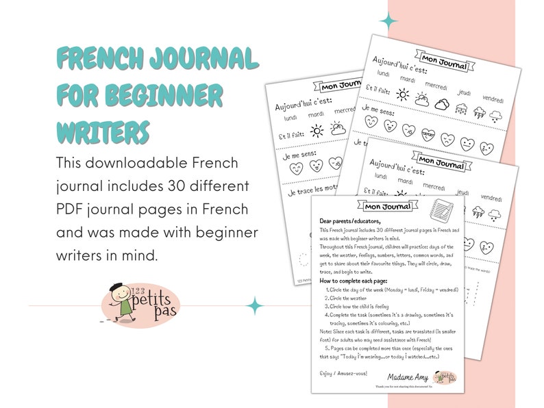 French Journal for Beginner Writers Kids Digital Printable - Etsy