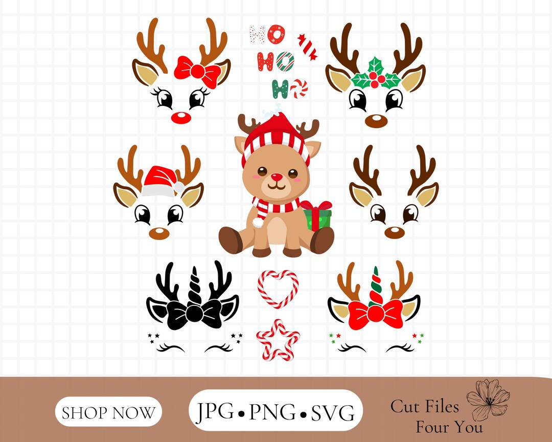 Christmas Reindeer Faces Svg Bundle,reindeer Svg,girl Reindeer Svg,boy ...