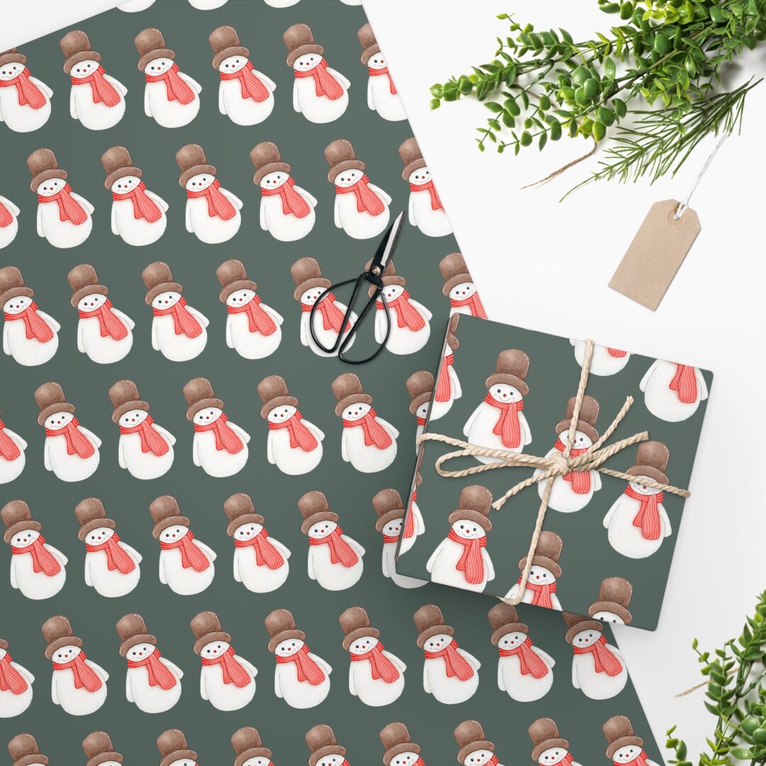 Green Cozy Snowman Christmas Wrapping Paper - Etsy