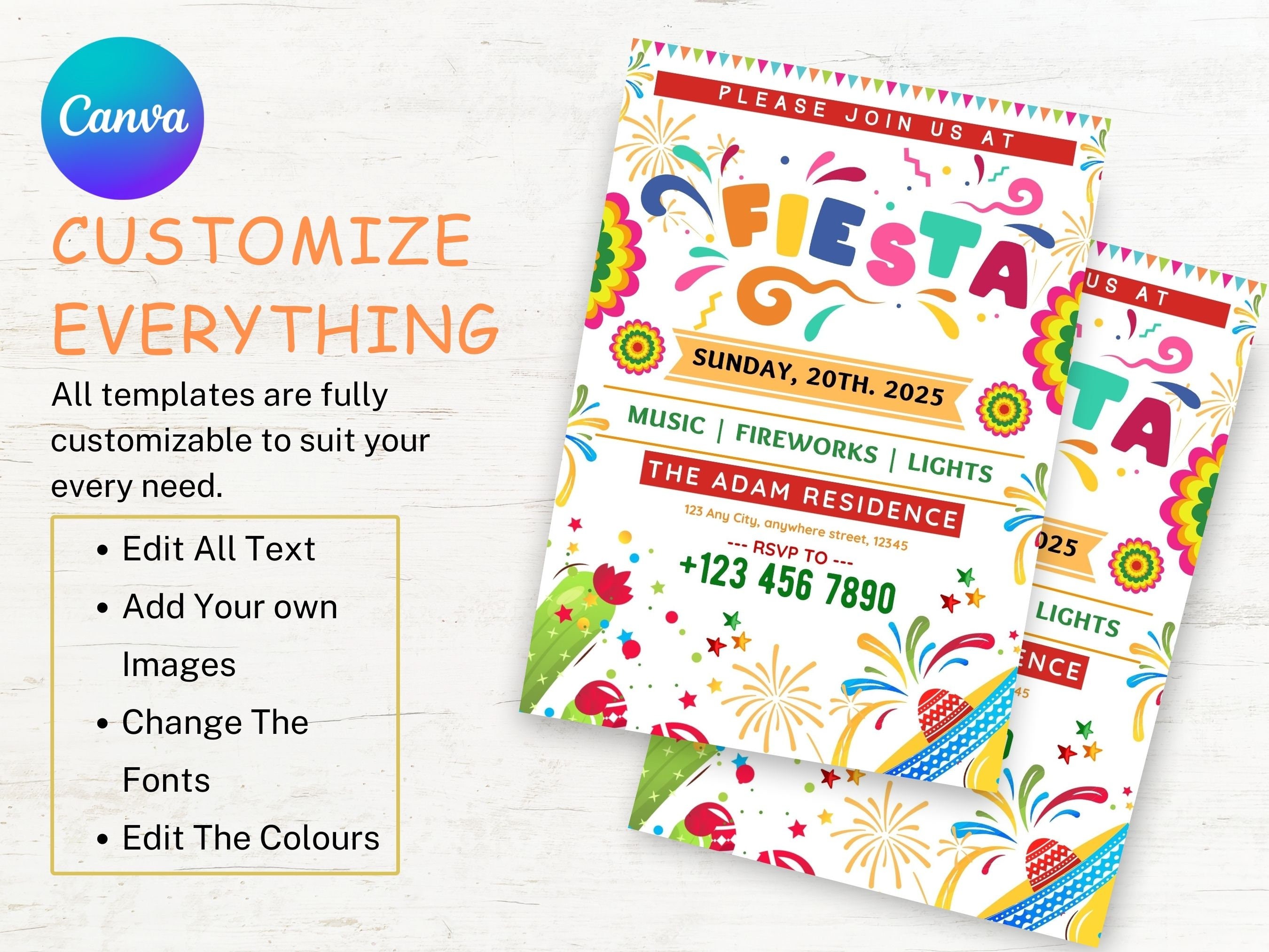 Editable Fiesta Invitation, Fiesta Invitation, Printable Succulent ...