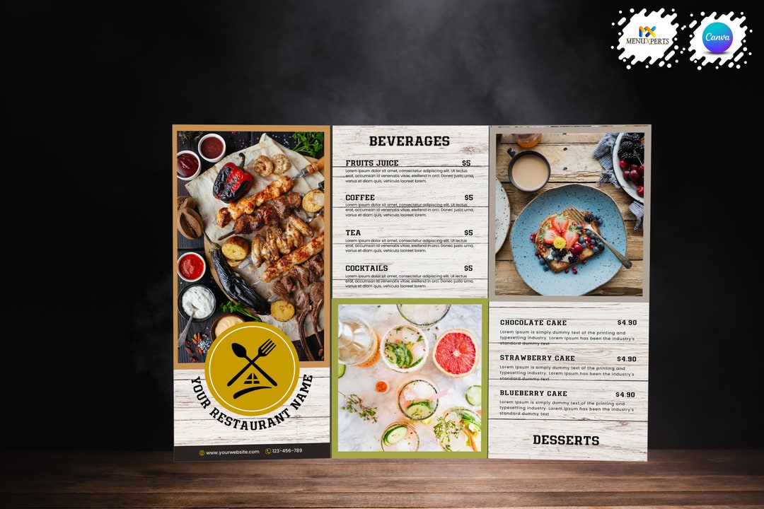 Restaurant Menu Template, Tri-fold Canva Menu Template, Tri-fold ...