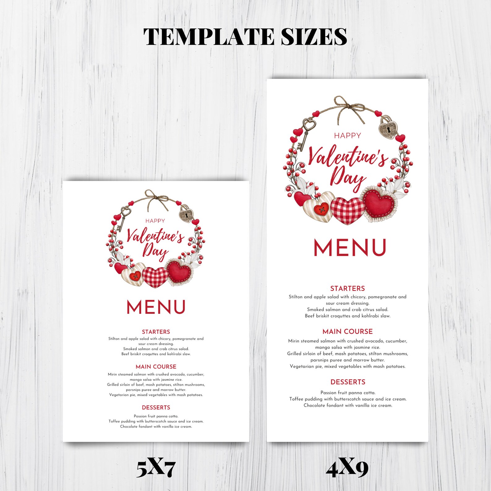 Valentine's Day Menu Template, Modern Valentine Menu Card, Printable ...