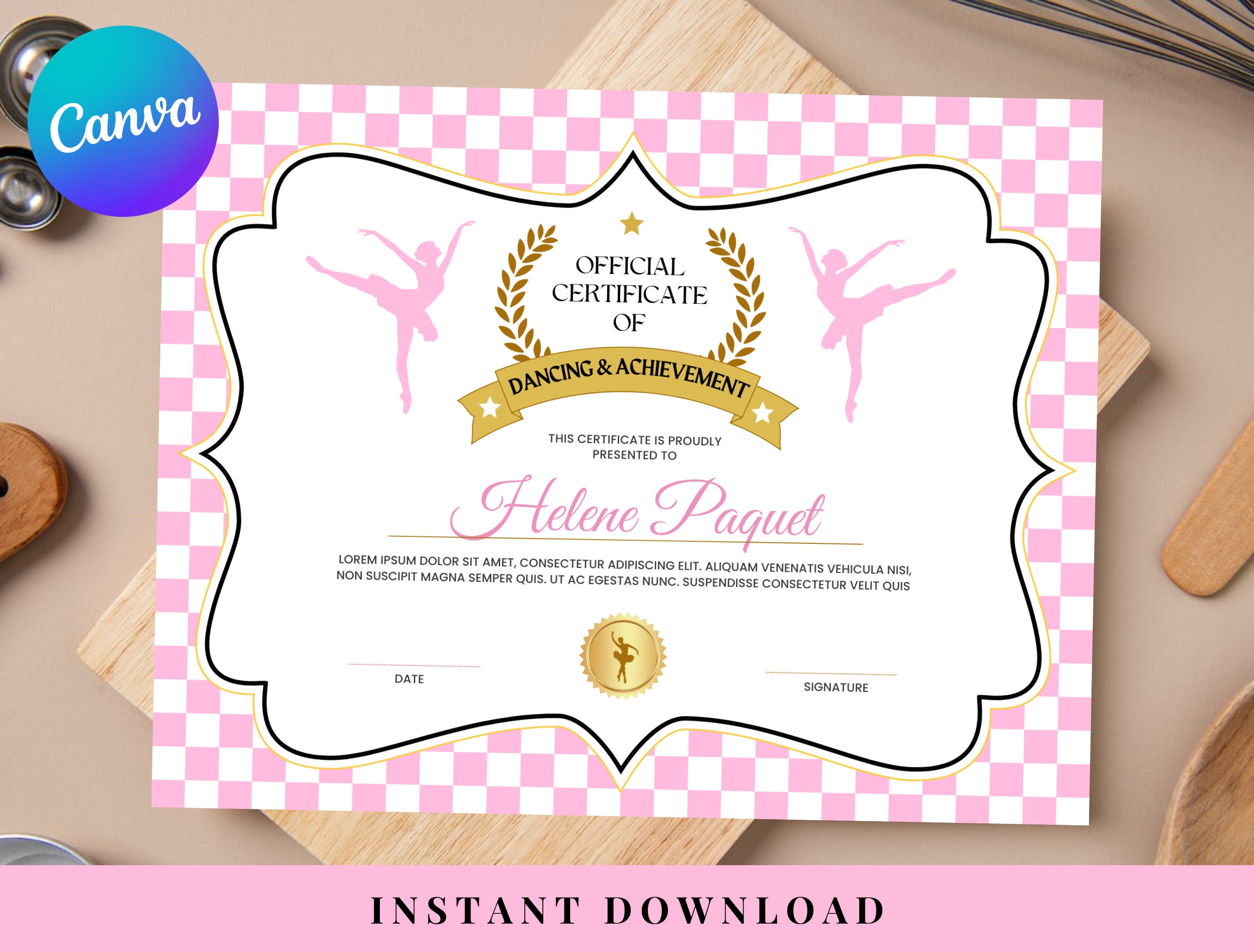 Editable Dancer Certificate Instant Download, Dancing Award, Dancer ...