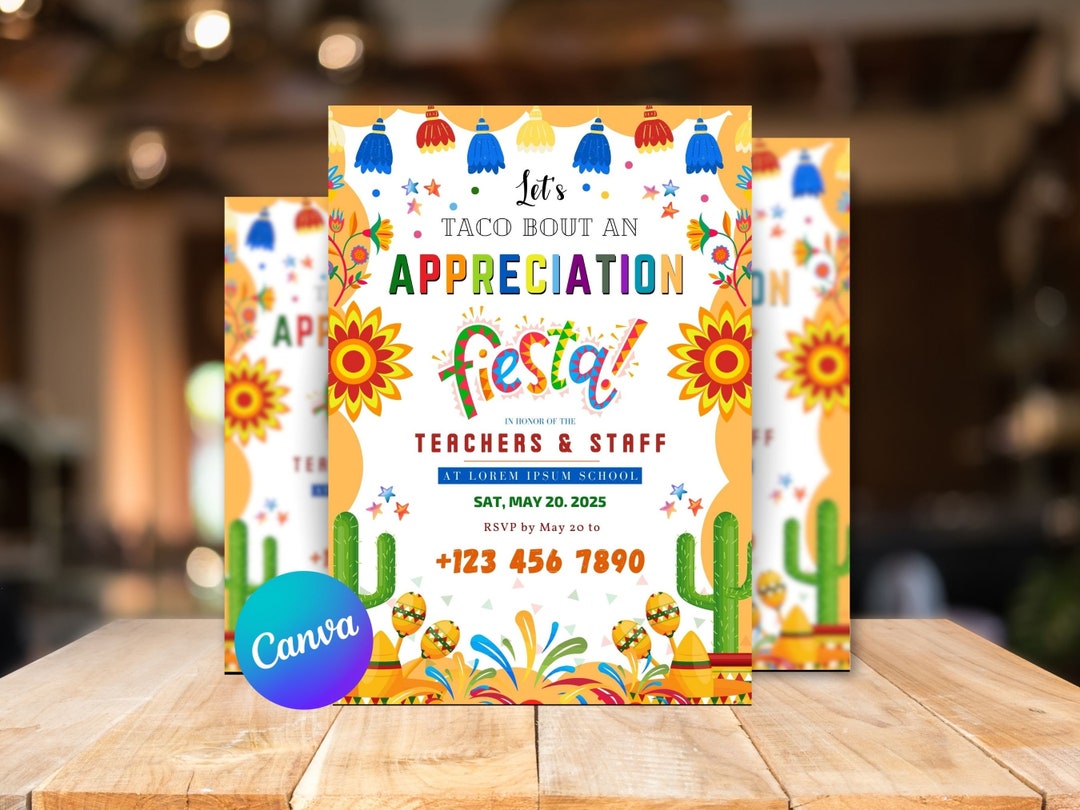 Editable Fiesta Teacher Appreciation Staff Invitation Flyer, Let's Taco ...