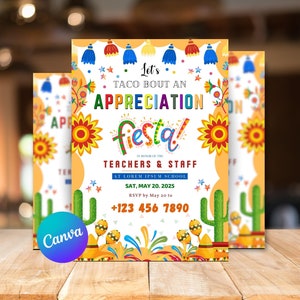 Editable Fiesta Teacher Appreciation Staff Invitation Flyer, Let's Taco ...