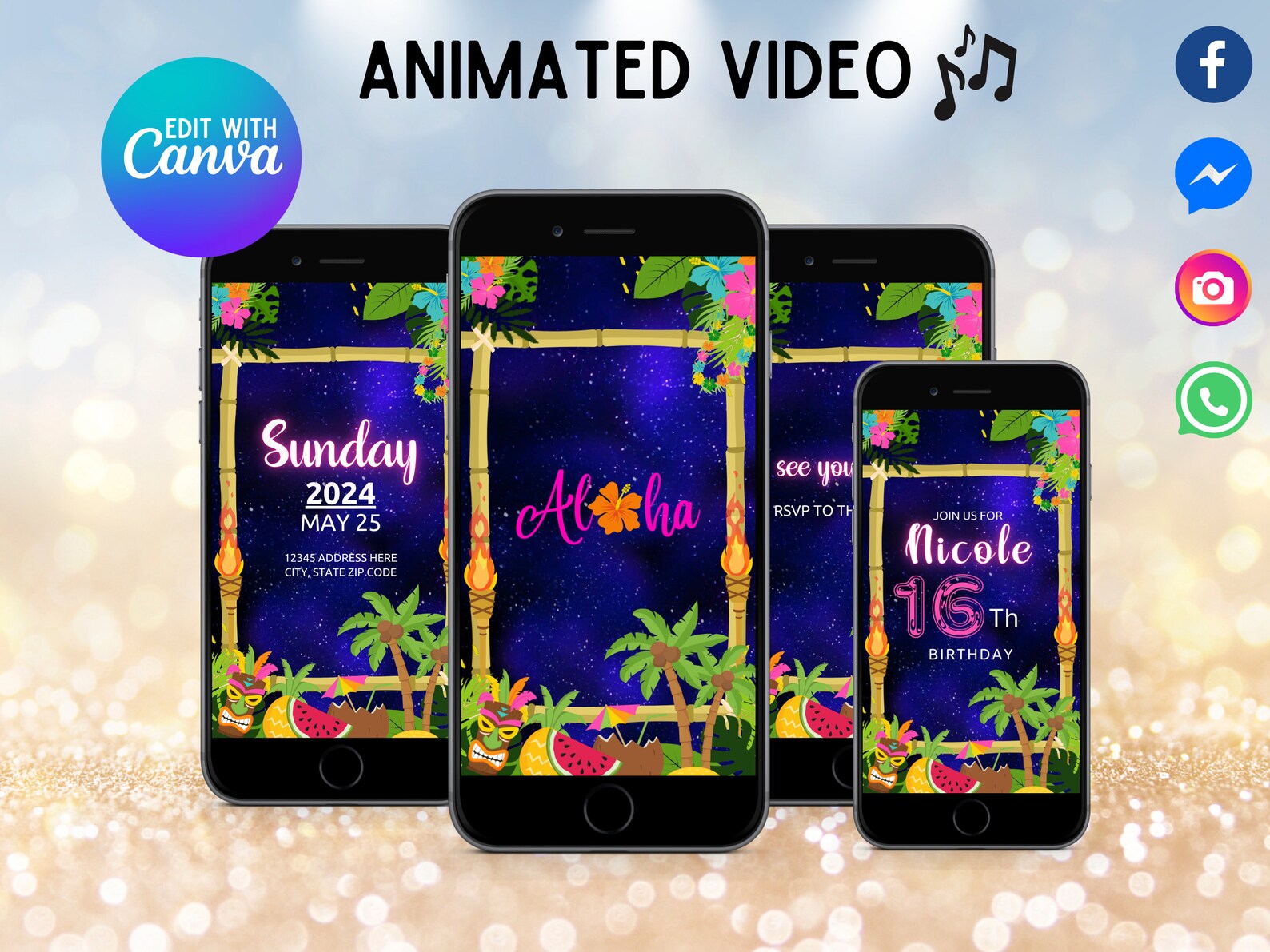 Luau Video Invitation, Luau Party Evite, Aloha Invitation, Luau Invitation, Any Age Invite ...