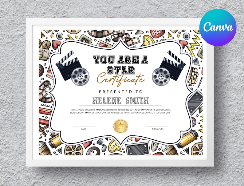 Editable Appreciation Hollywood Award Certificates, Movie Vip ...