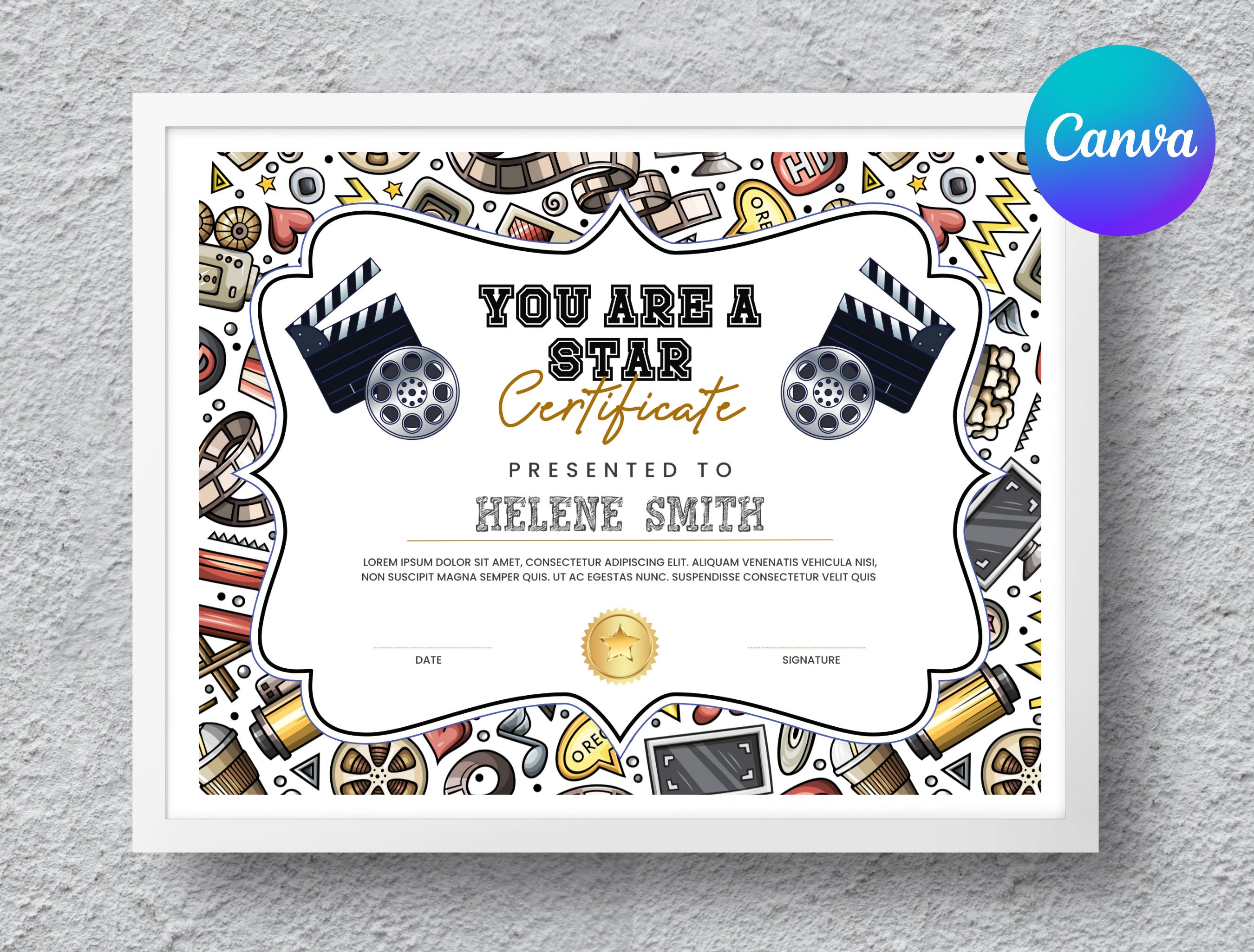 Editable Appreciation Hollywood Award Certificates, Movie Vip ...