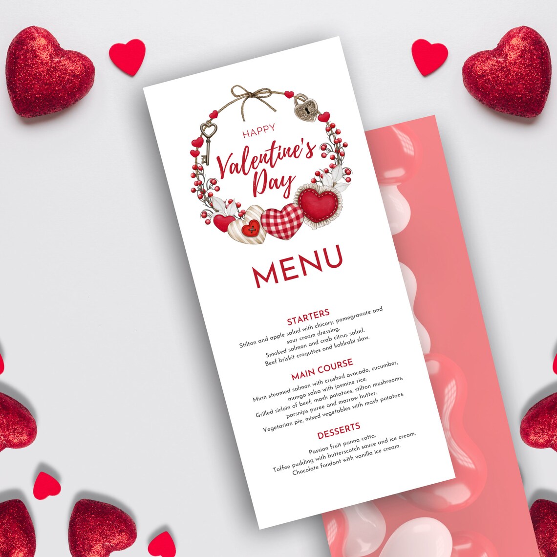 Valentine's Day Menu Template, Modern Valentine Menu Card, Printable ...