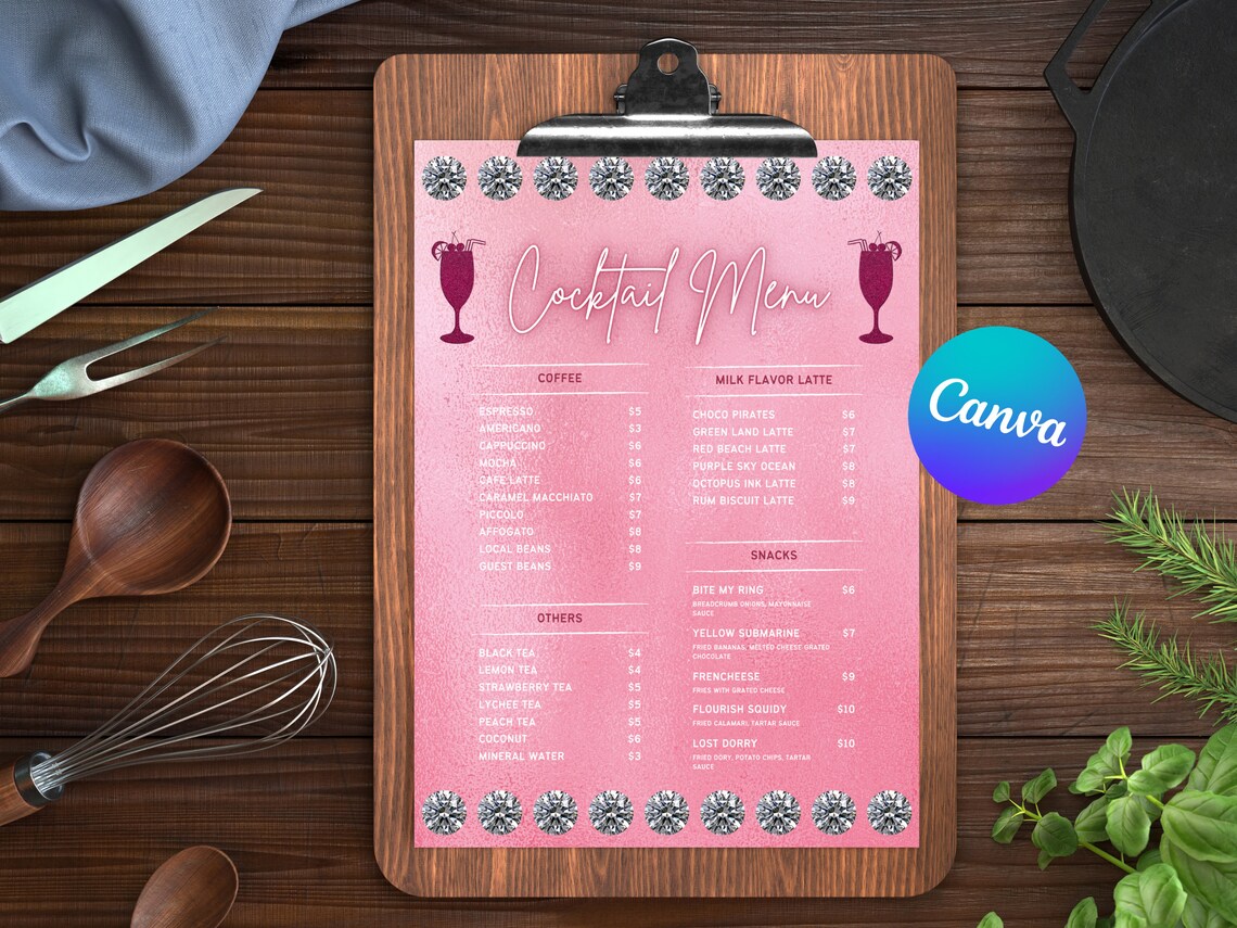Cocktail Menu Flyer, DIY Flyer Template Design, Bar Menu Sign Flyer ...