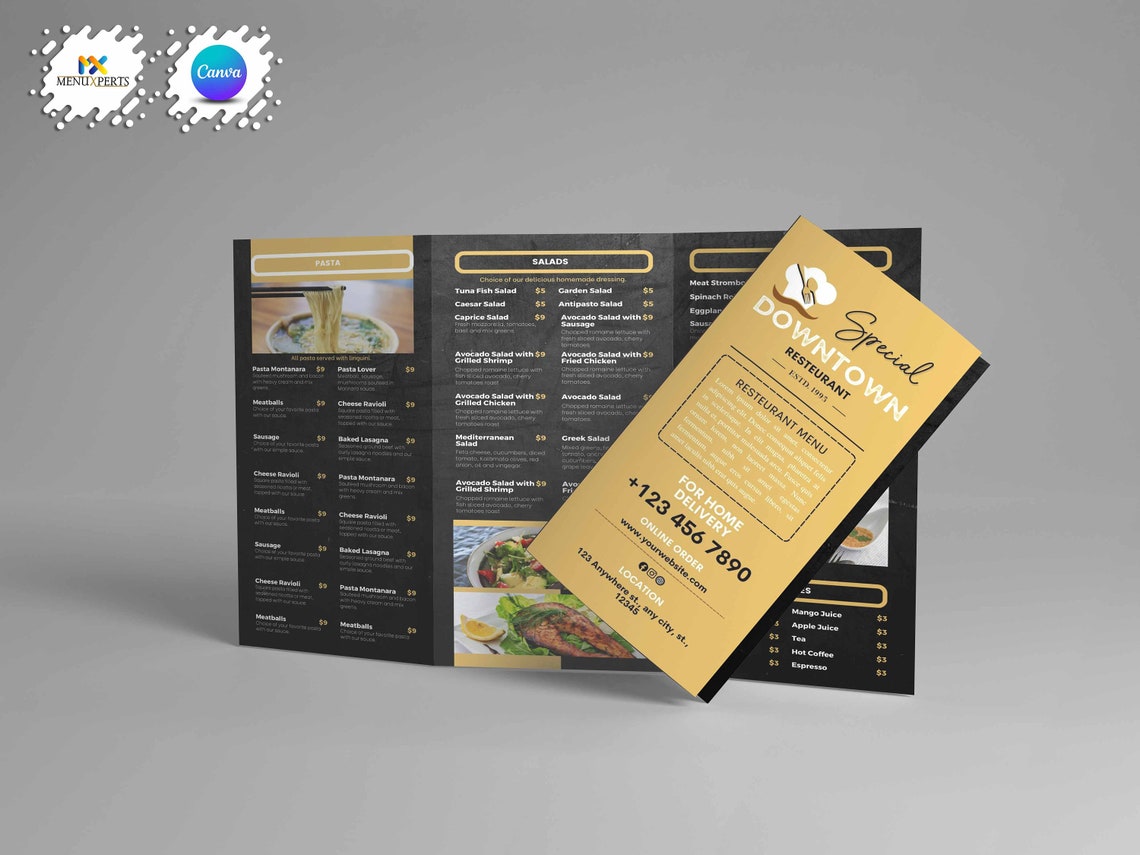 Restaurant Menu Template, Tri-fold Canva Menu Template, Tri-fold ...