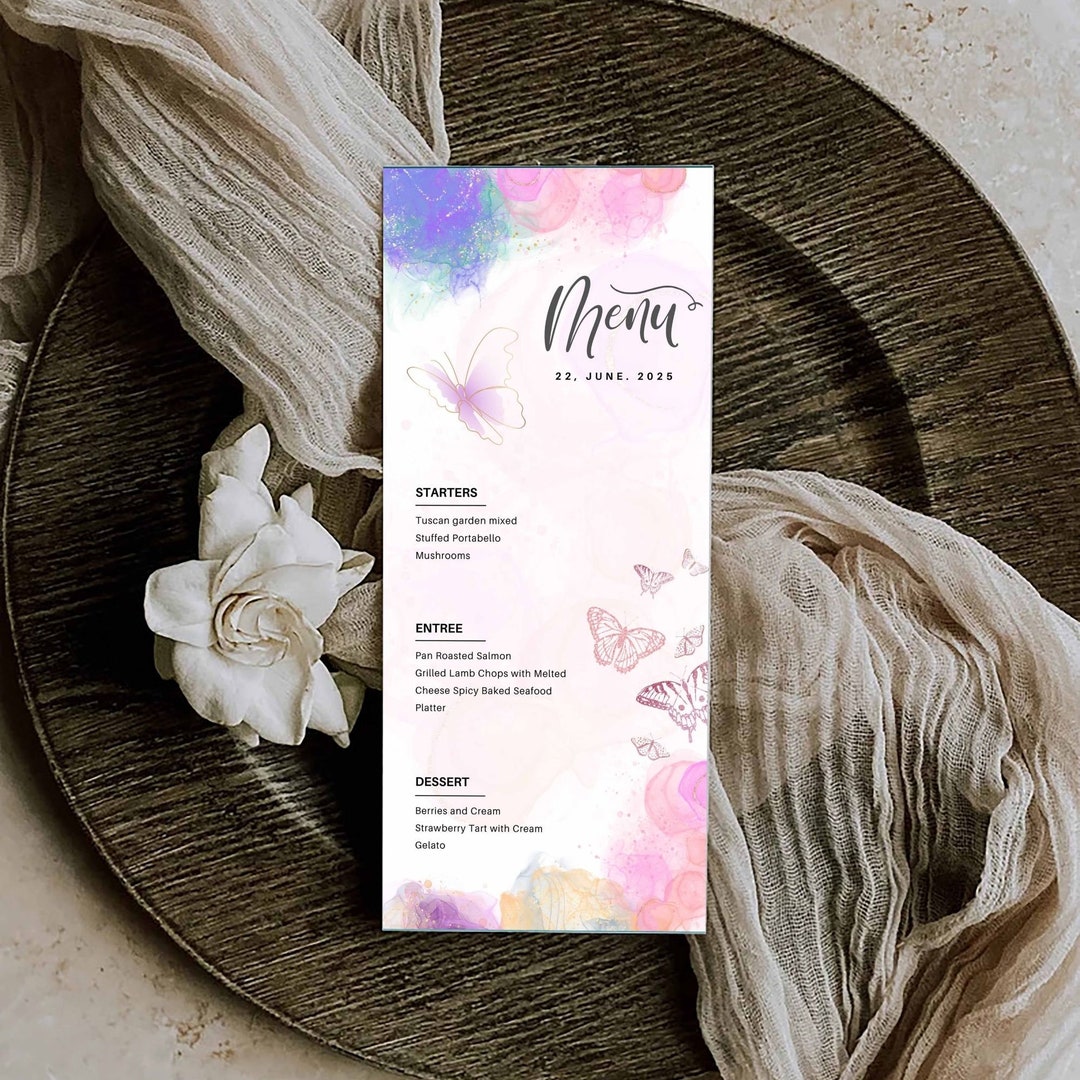 Butterfly Wedding Menu Template Wedding Planning Canva Menu Minimal ...