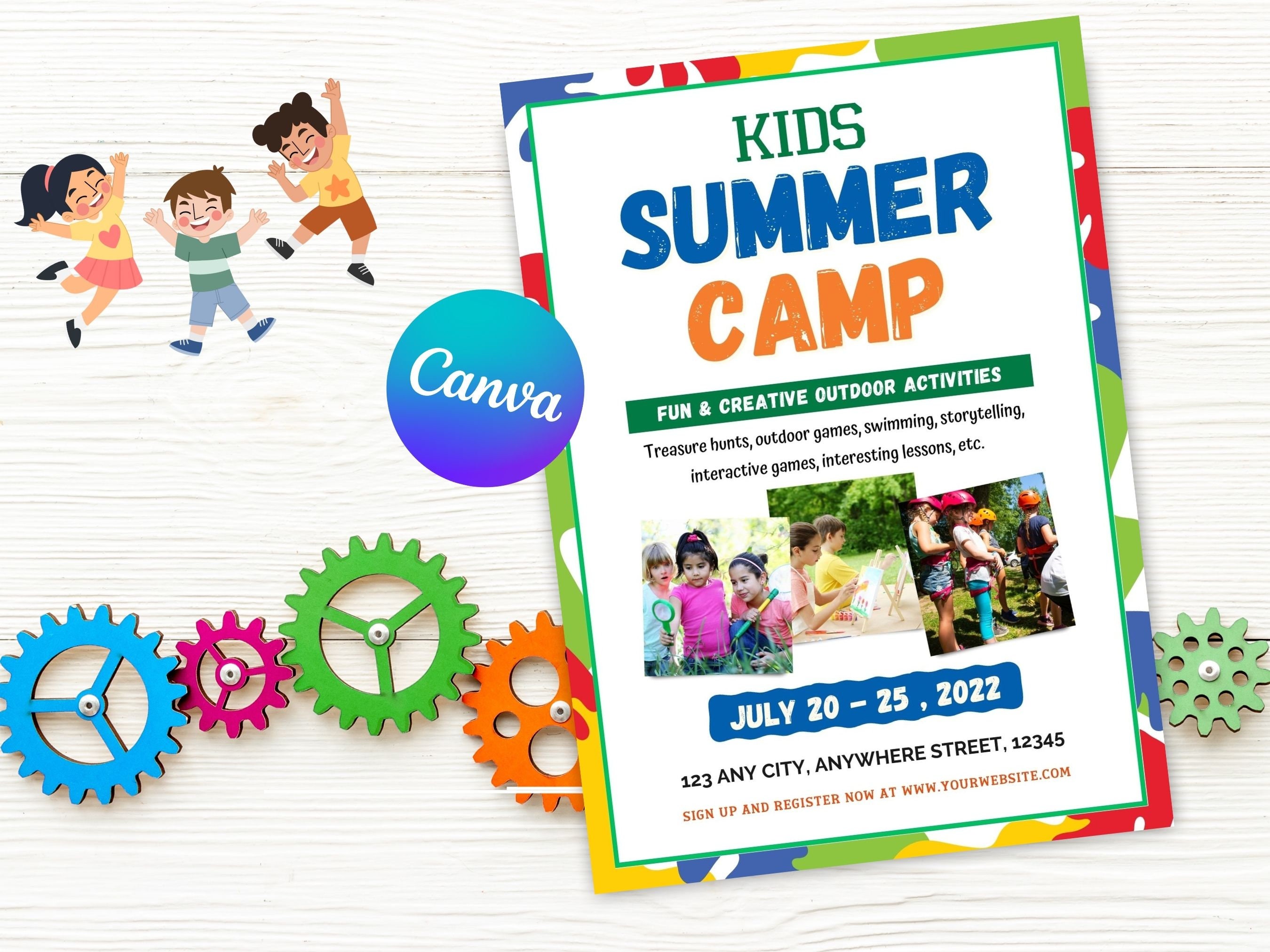 Kids Summer Camp Flyer, Summer Camp Festival Flyer for Kids, Editable ...