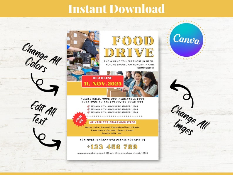 Printable Food Drive Flyer Template, Food Drive Flyer, Food Flyer ...