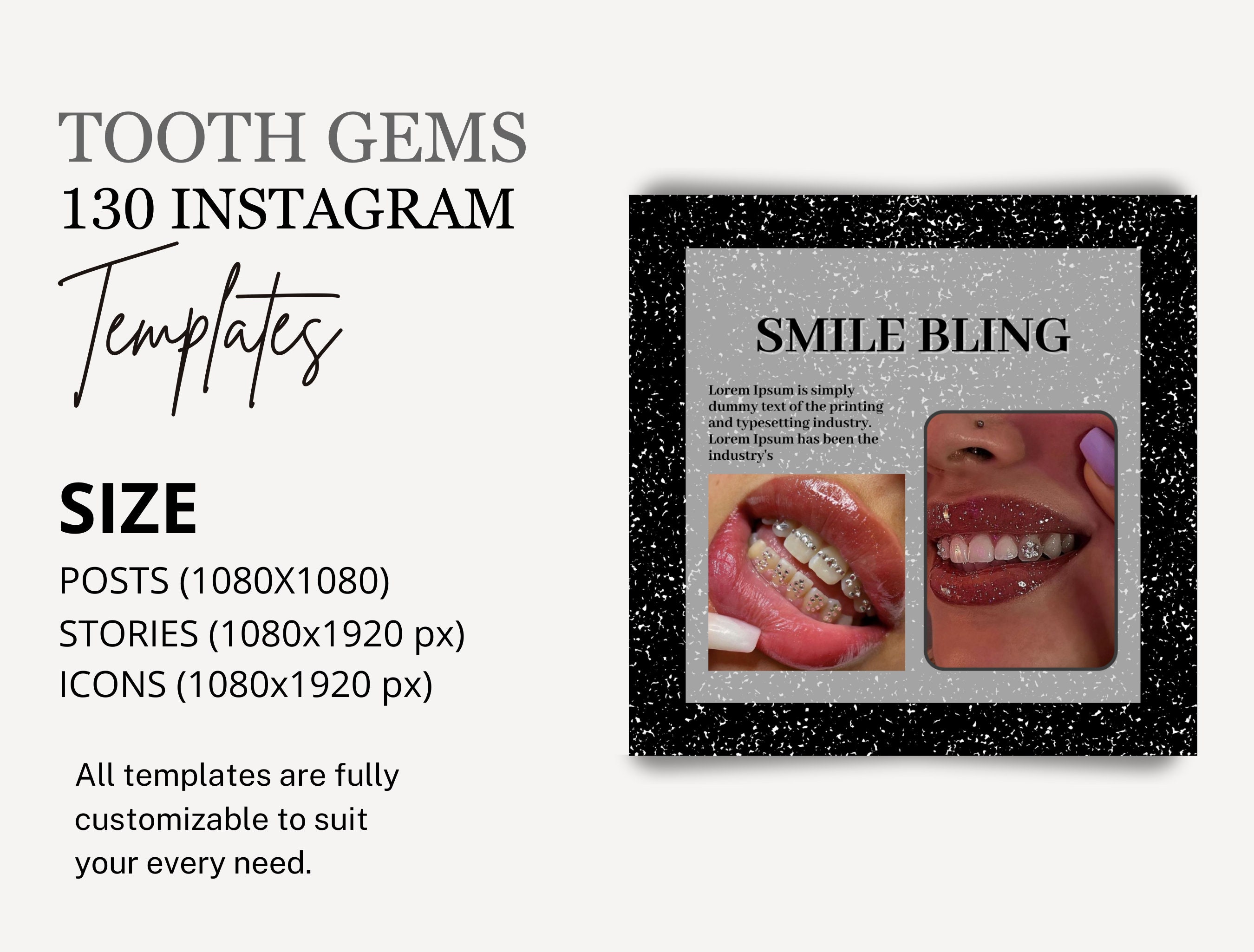 Tooth Gem Instagram Templates, Tooth Charms Social Media Post Template ...